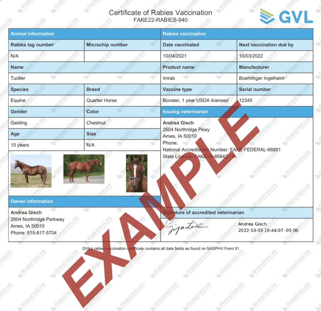 Equine Rabies Vaccination Certificates | GlobalVetLink